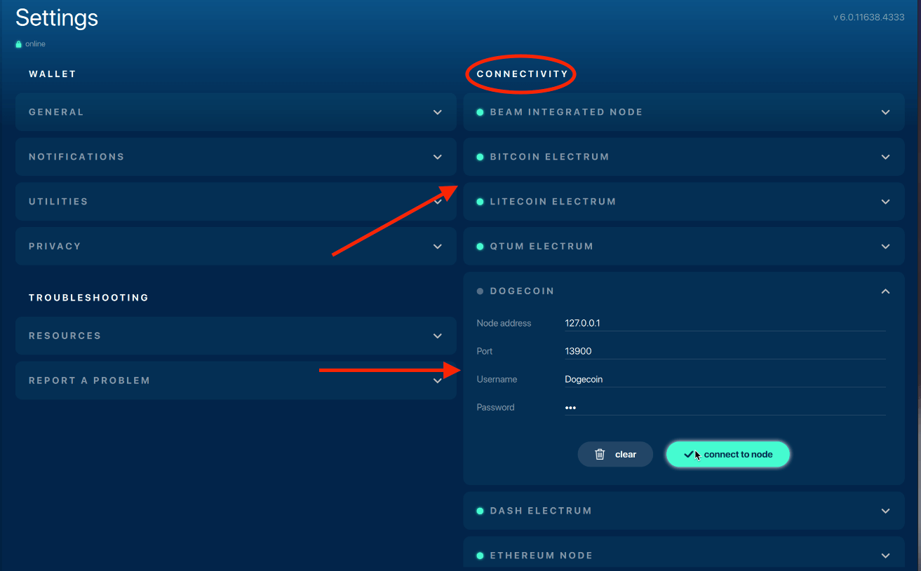 Settings - BEAM: Confidential DeFi & Crypto